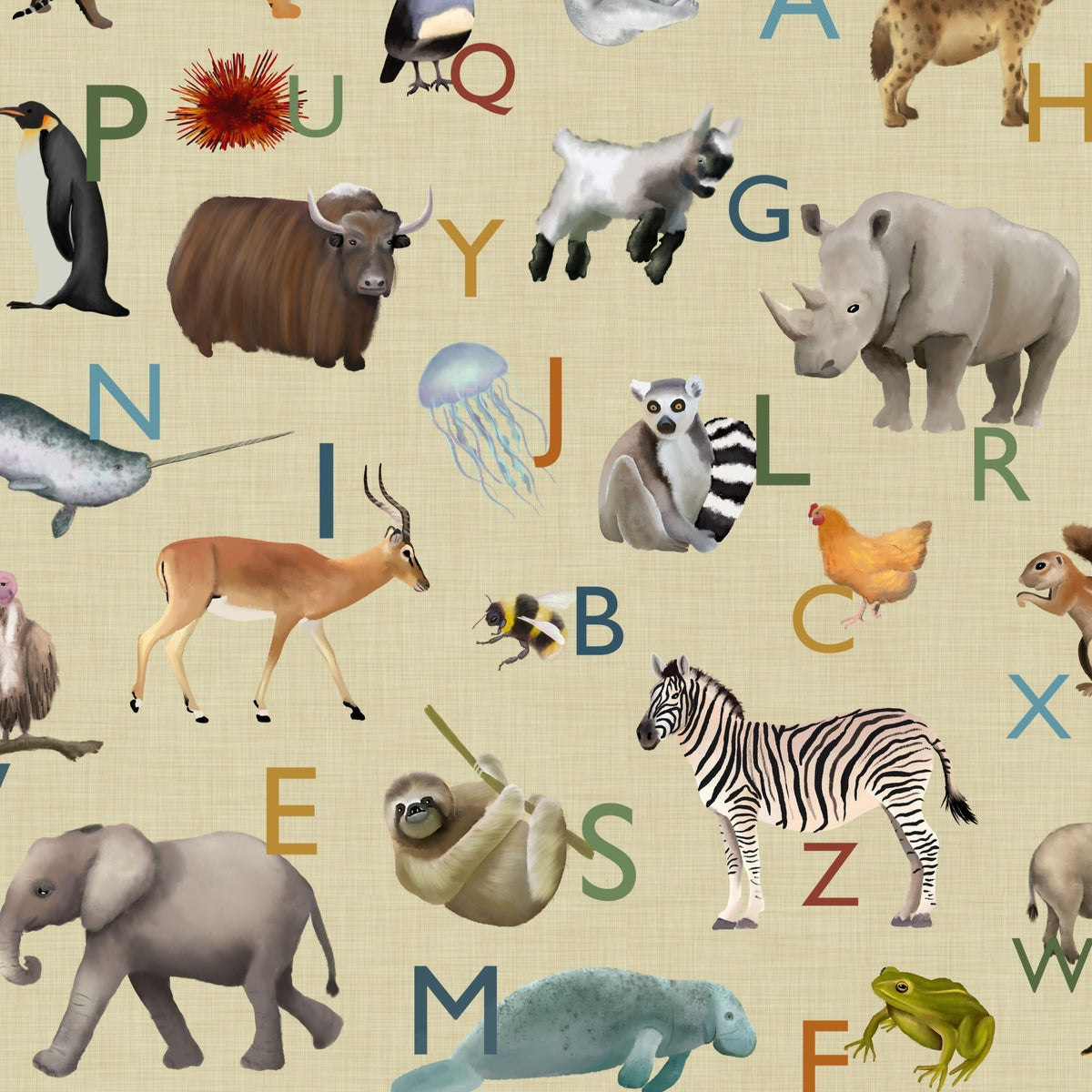 Alphabet animals pre order fabrics - KP Fabrics