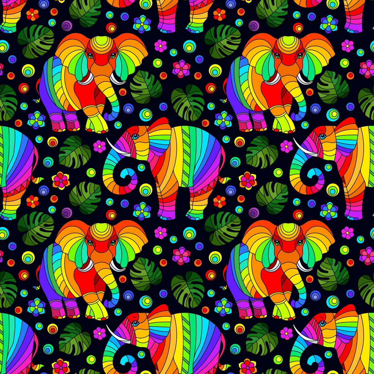 Rainbow Elephants pre order fabrics - KP Fabrics